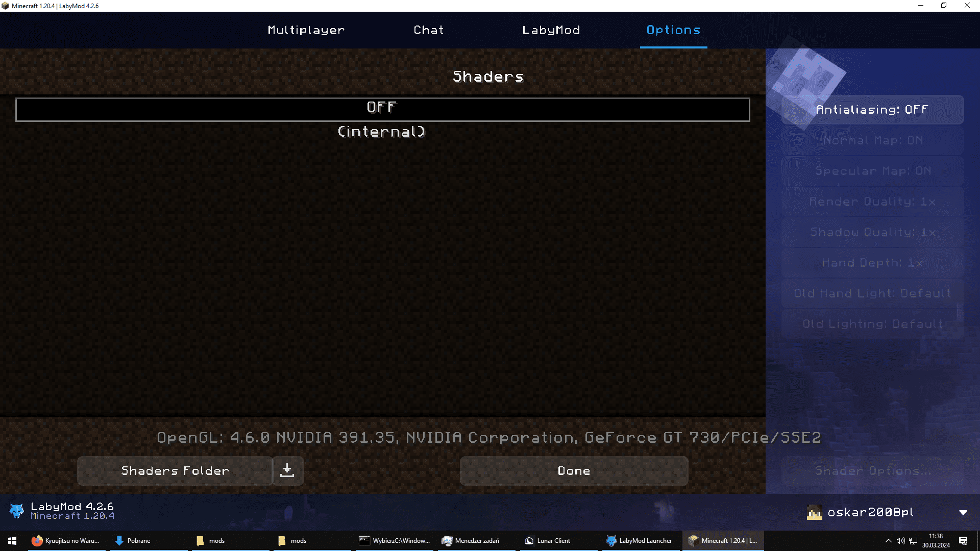 Optifime (shader options) fancy theme bug | LabyMod Idea